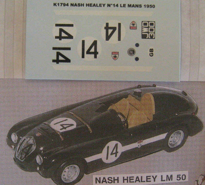 NASH HEALEY n° 14 LE MANS 1950 DECAL 1/43e