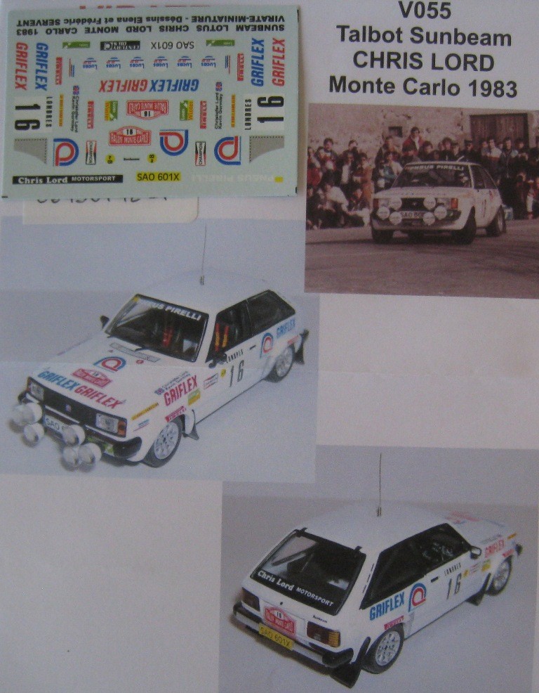 TALBOT SUNBEAM n° 16 RALLYE MONTE CARLO 1983 DECAL 1/43e