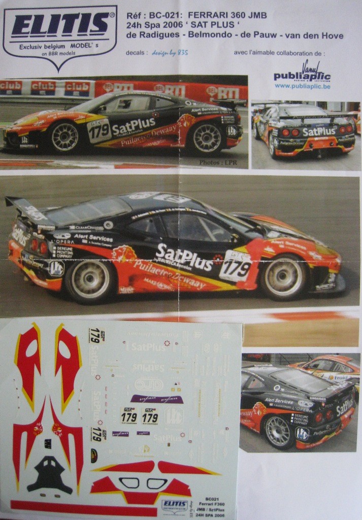 FERRARI 360 JMB n° 179 24 H SPA FRANCORCHAMPS 2006 DECAL 1/43e