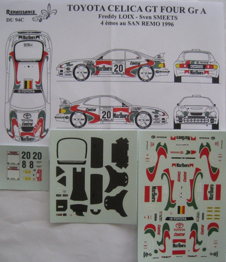 TOYOTA CELICA GT4 Gr.A n° 20 RALLYE DE SAN REMO 1996 F.LOIX DECAL 1/43e