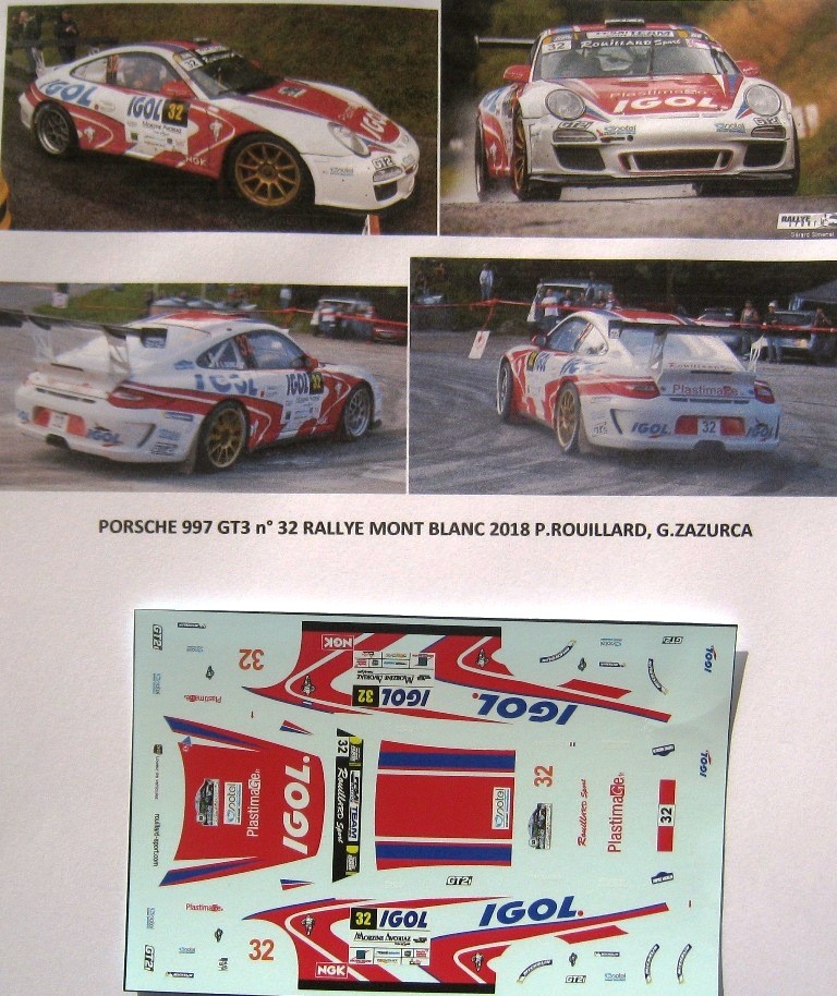PORSCHE 997 GT3 CUP n° 32 RALLYE DU MONT BLANC 2018 ROUILLARD DECAL 1/43e