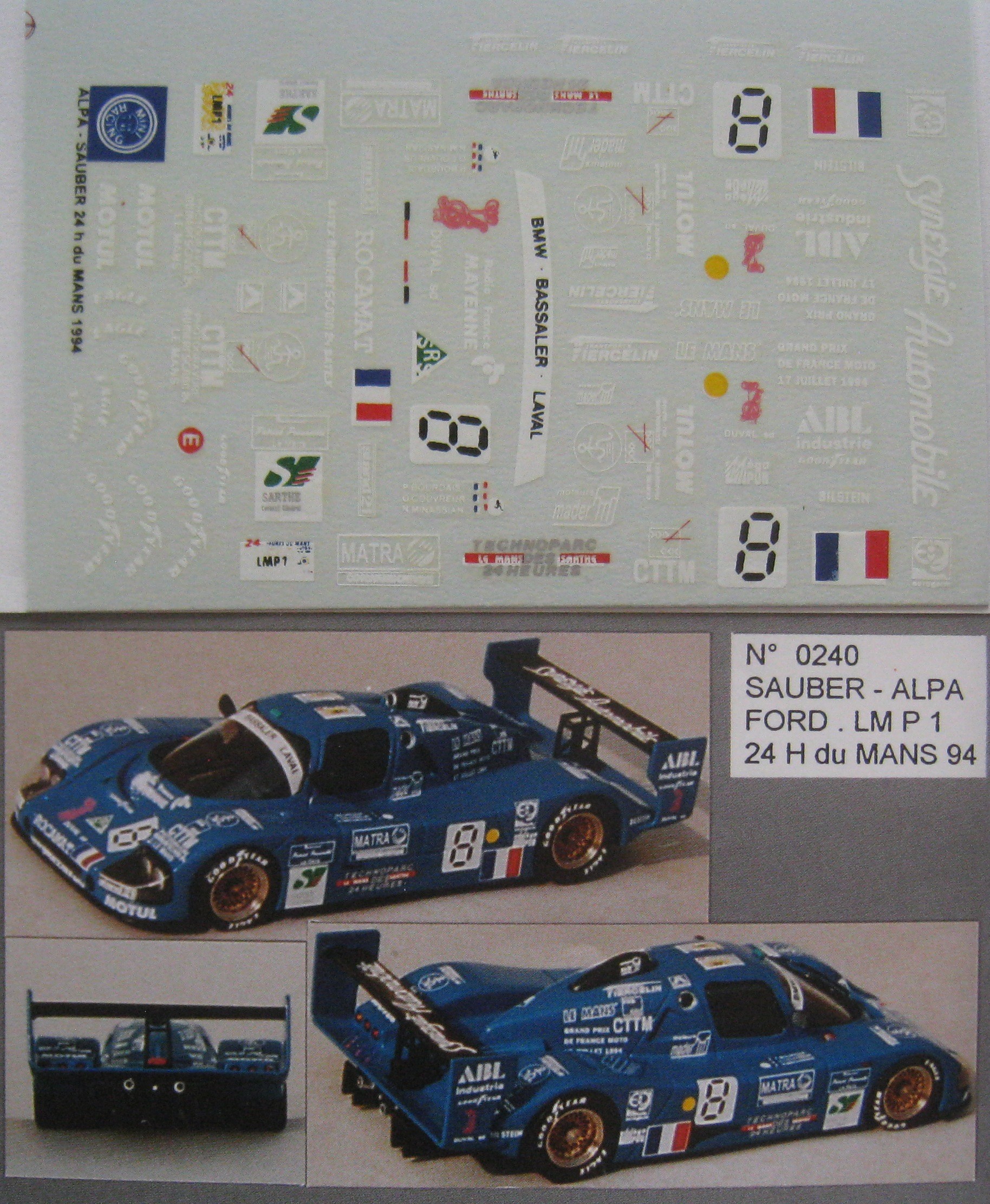SAUBER ALPA FORD LMP1 n° 8 LE MANS 1994 DECAL 1/43e