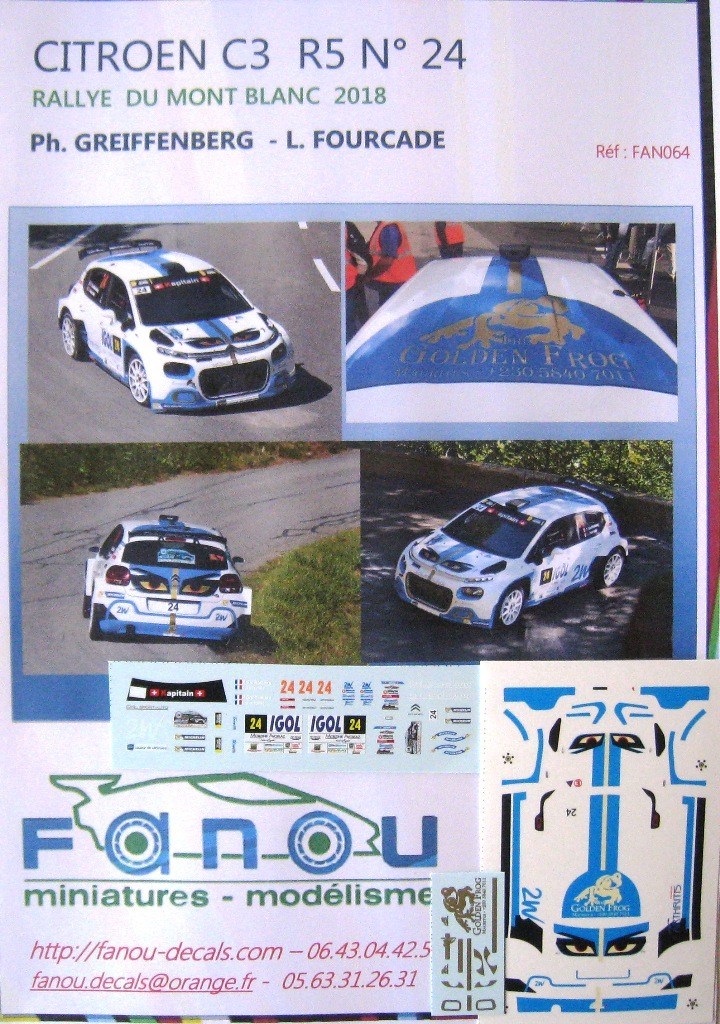 CITROEN C3 R5 n° 24 RALLYE DU MONT BLANC 2018 P.GREIFFENBERG DECAL 1/43e