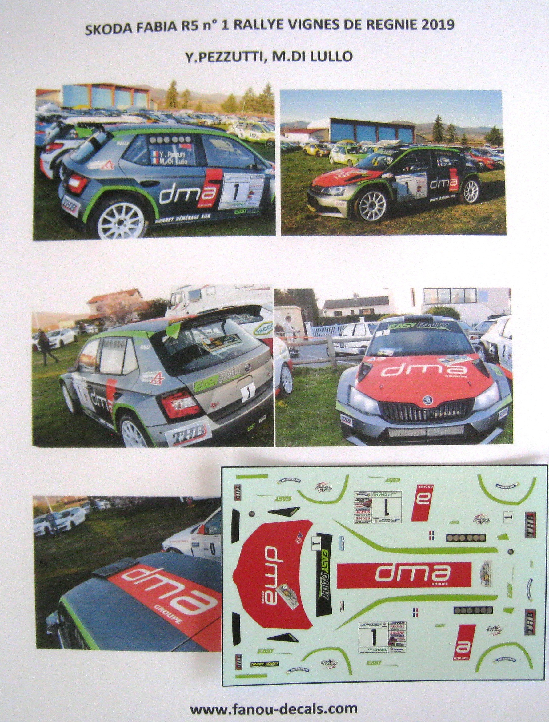 SKODA FABIA R5 n° 1 RALLYE VIGNE DE REGNIE 2019 PEZZUTTI DECAL 1/43e