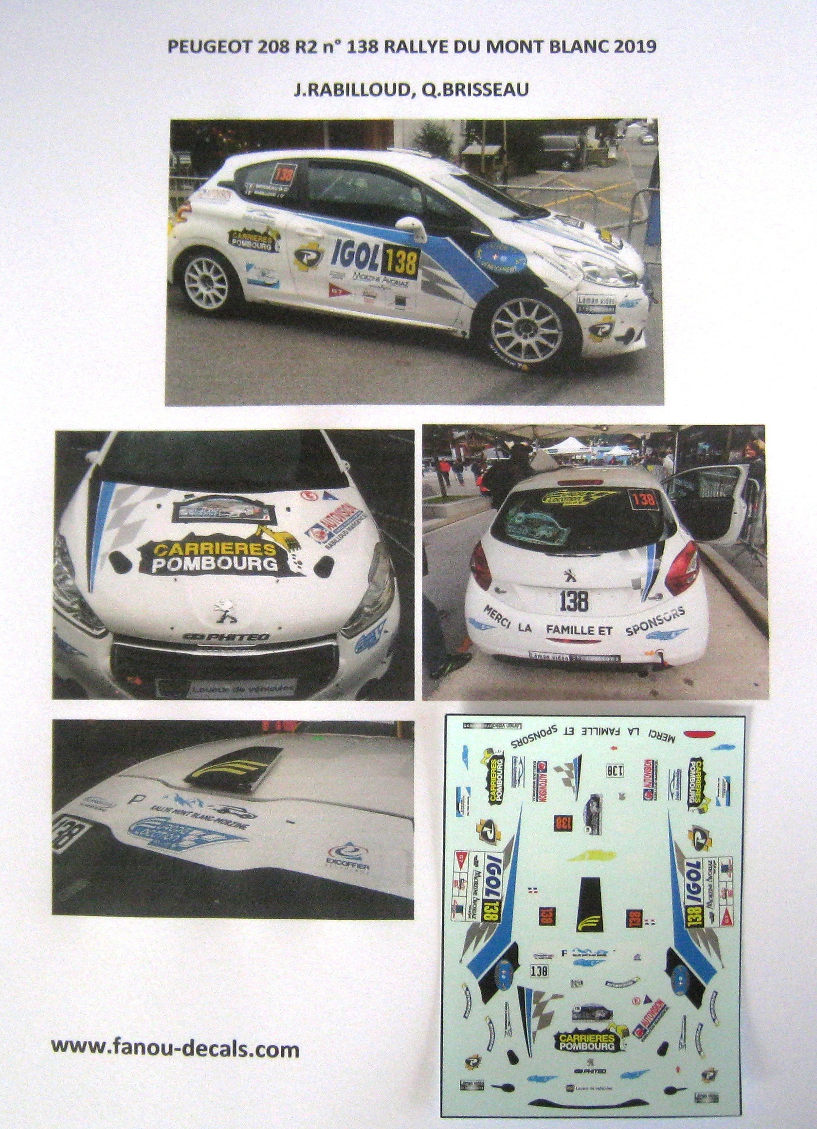 PEUGEOT 208 R2 n° 138 RALLYE DU MONT BLANC 2019 RABILLOUD DECAL 1/43e