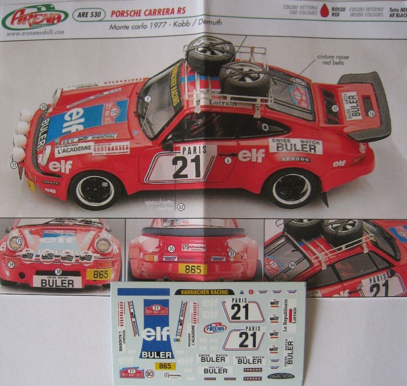 PORSCHE CARRERA RS n° 21 RALLYE DE MONTE CARLO 1977 DECAL 1/43e