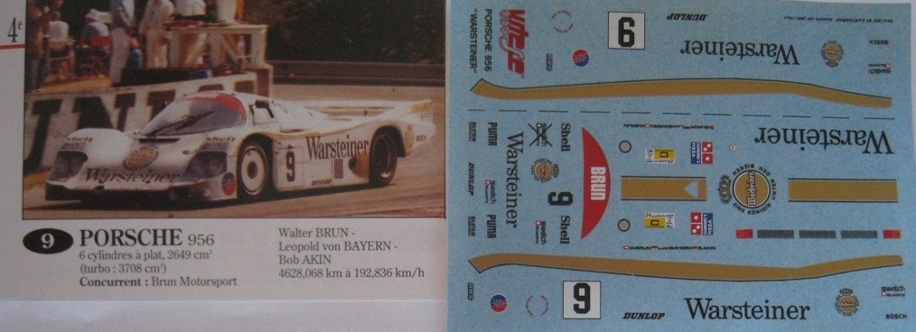 PORSCHE 956 n° 9 WARSTEINER LE MANS 1984 DECAL 1/43e