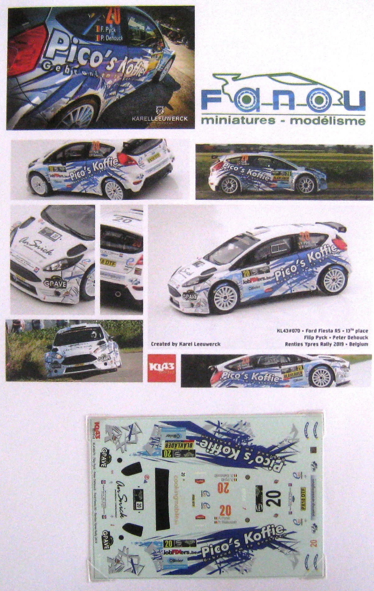 FORD FIESTA R5 n° 20 RALLYE YPRES 2019 DECAL 1/43e