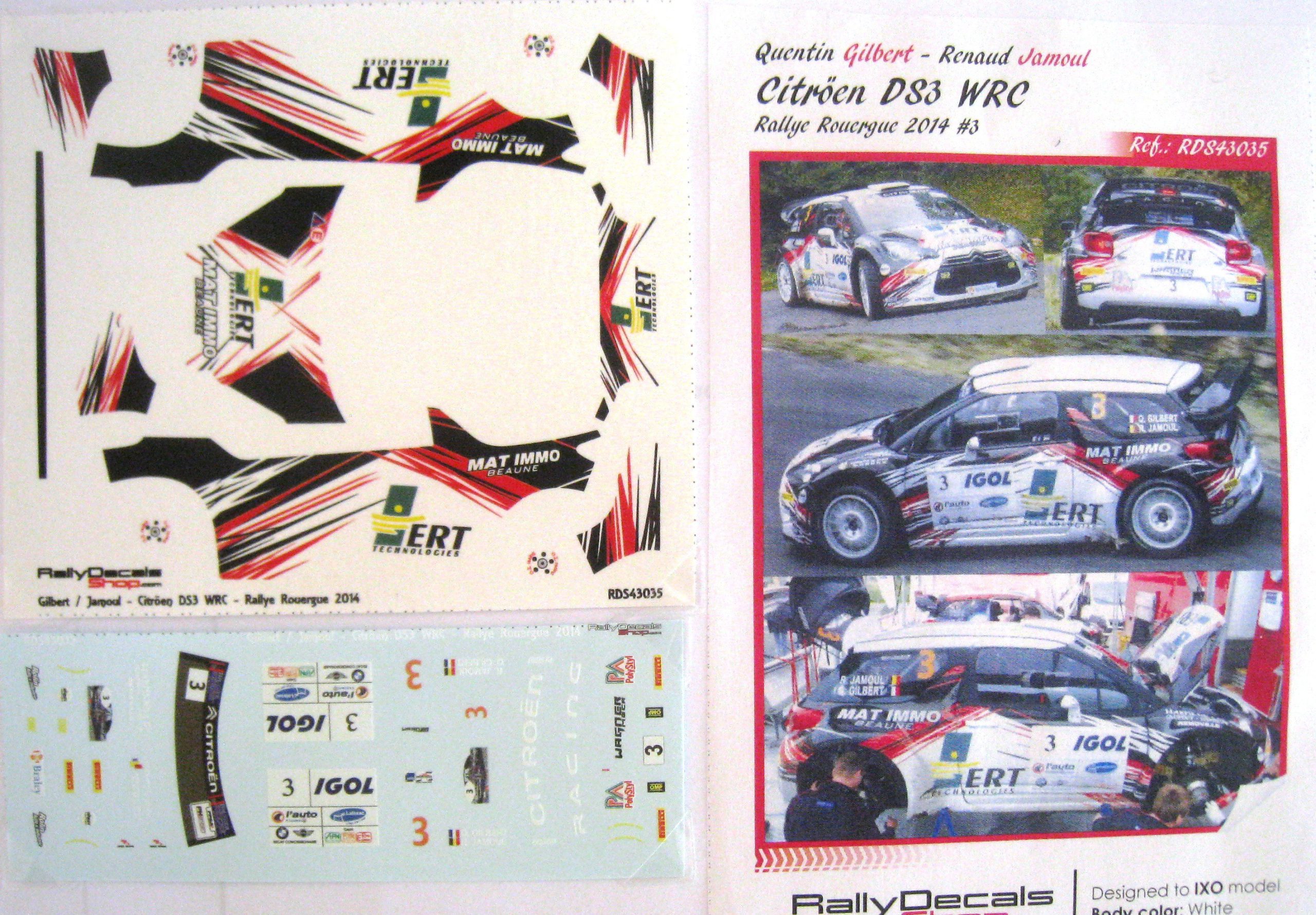 CITROEN DS3 WRC n° 3 RALLYE DU ROUERGUE 2014 DECAL 1/43e