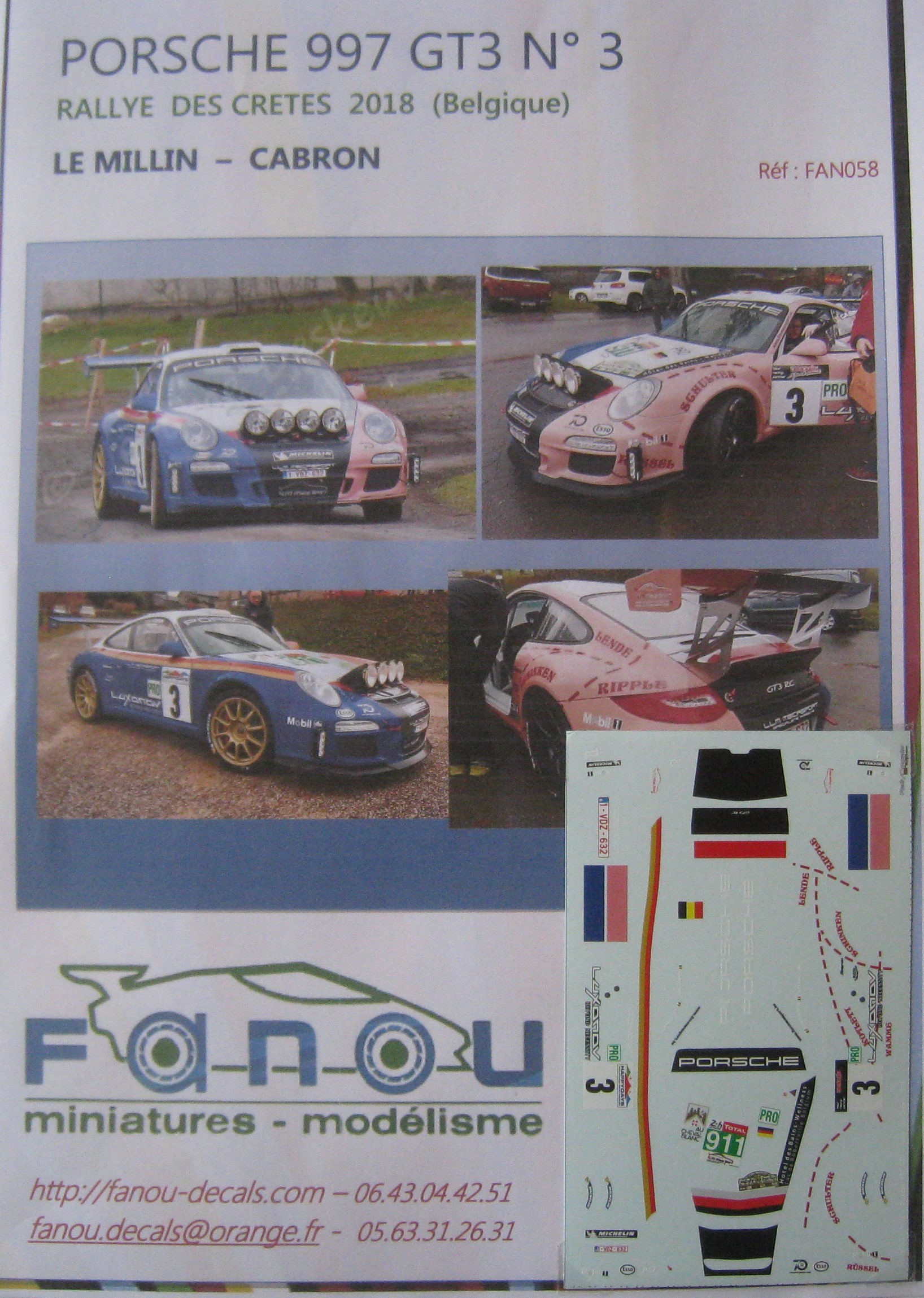 PORSCHE 997 GT3 n° 3 RALLYE DES CRETES 2018 DECAL 1/43e
