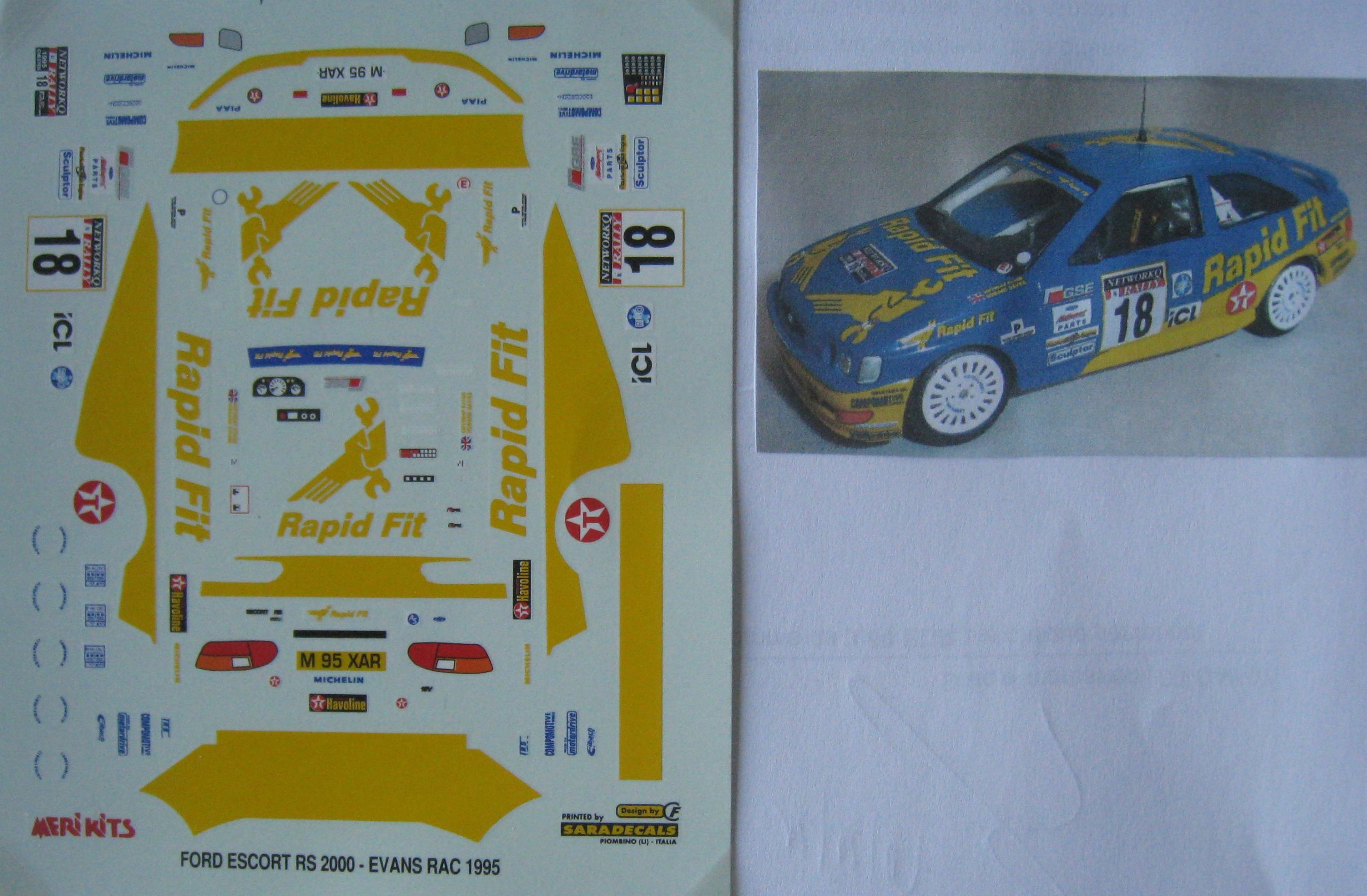 FORD ESCORT RS 2000 n° 18 RAC RALLY 1995 EVANS DECAL 1/43e
