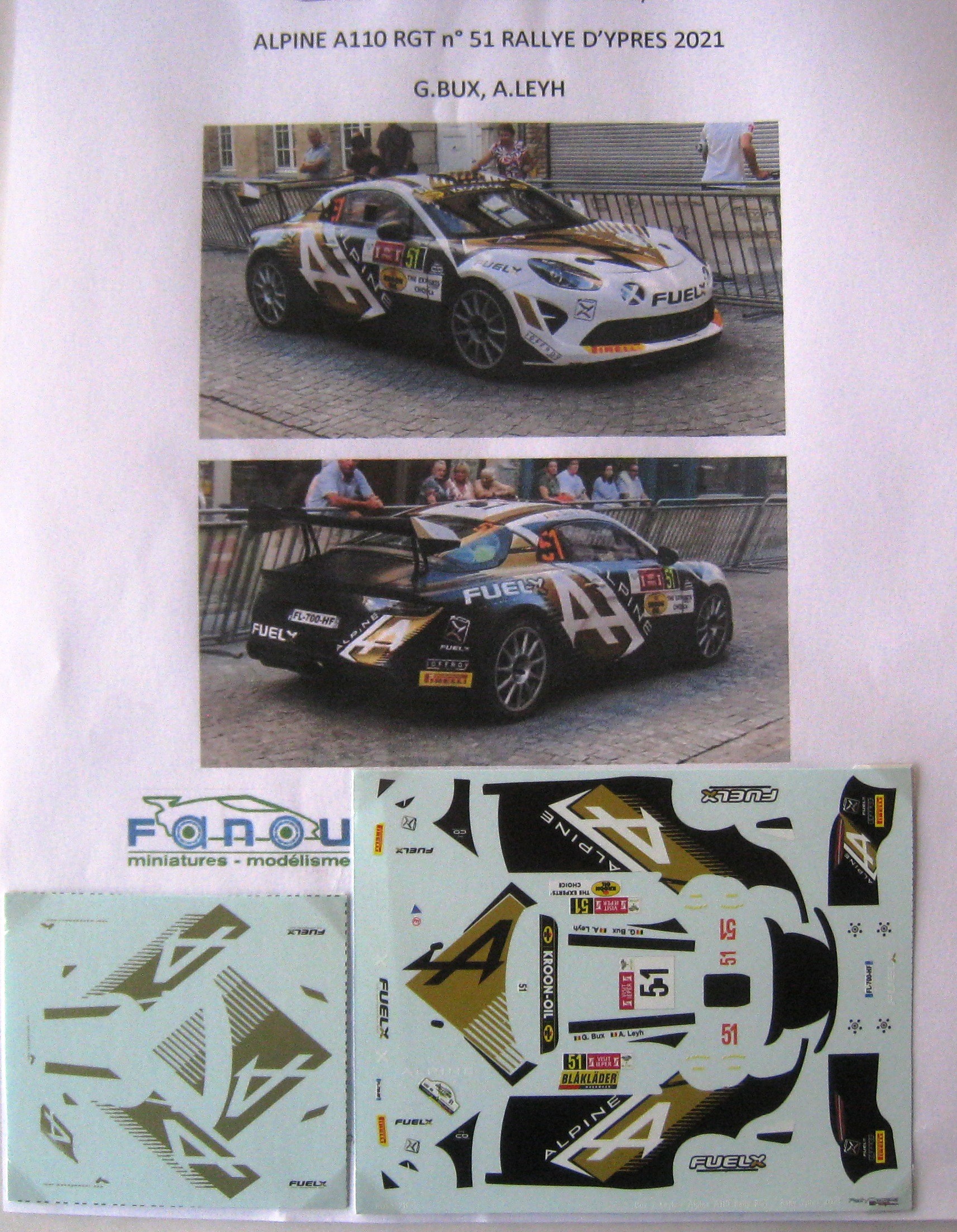 ALPINE A110 RGT n° 51 RALLYE D'YPRES 2021 G BUX DECAL 1/43e