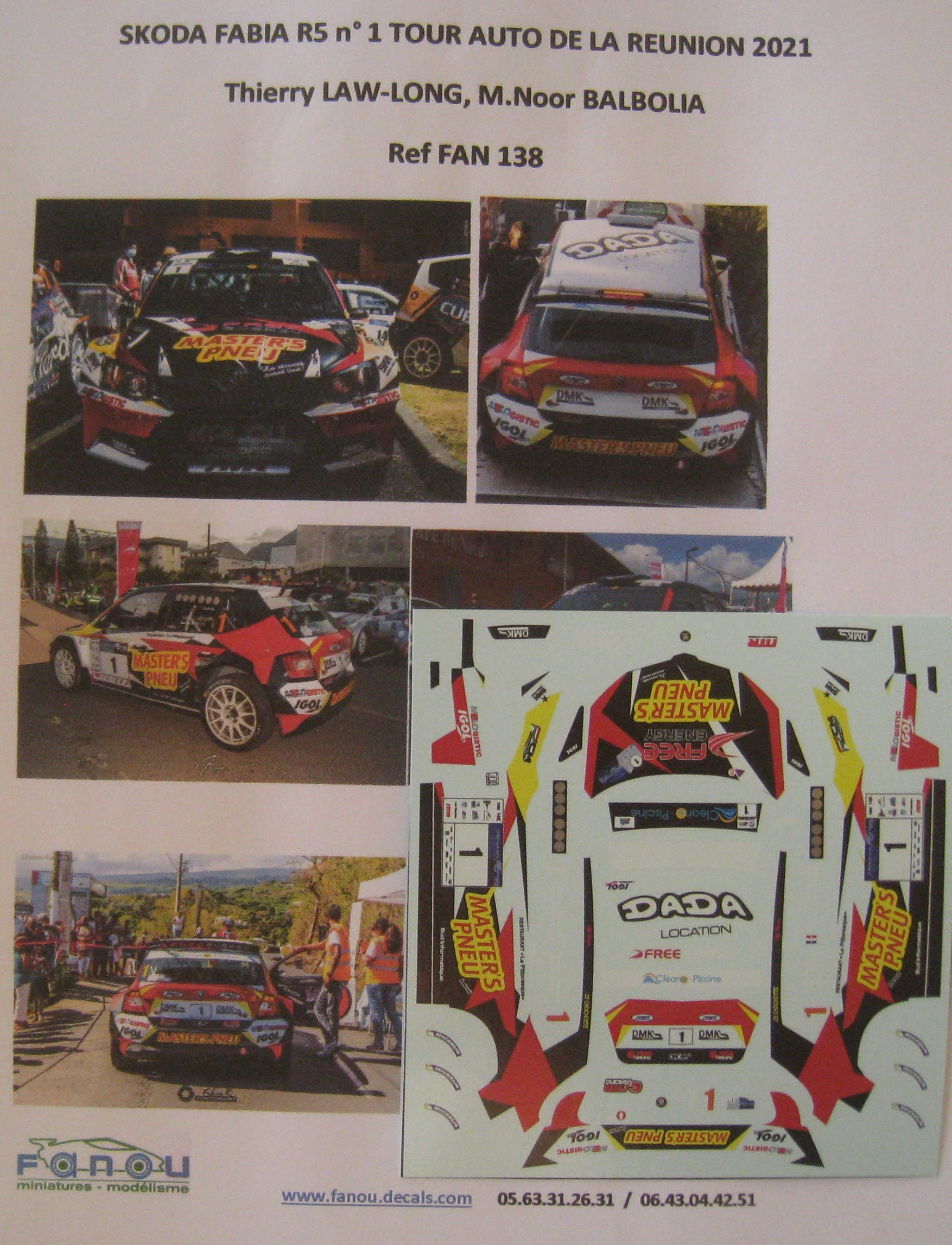 SKODA FABIA R5 n° 1 TOUR AUTO LA REUNION 2021 Th.LAW LONG DECAL 1/43e