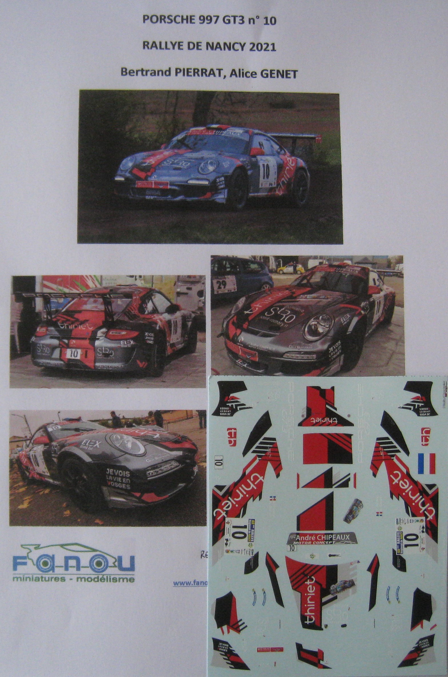 PORSCHE 997 GT3 n° 10 RALLYE DE NANCY 2021 B.PIERRAT DECAL 1/43e