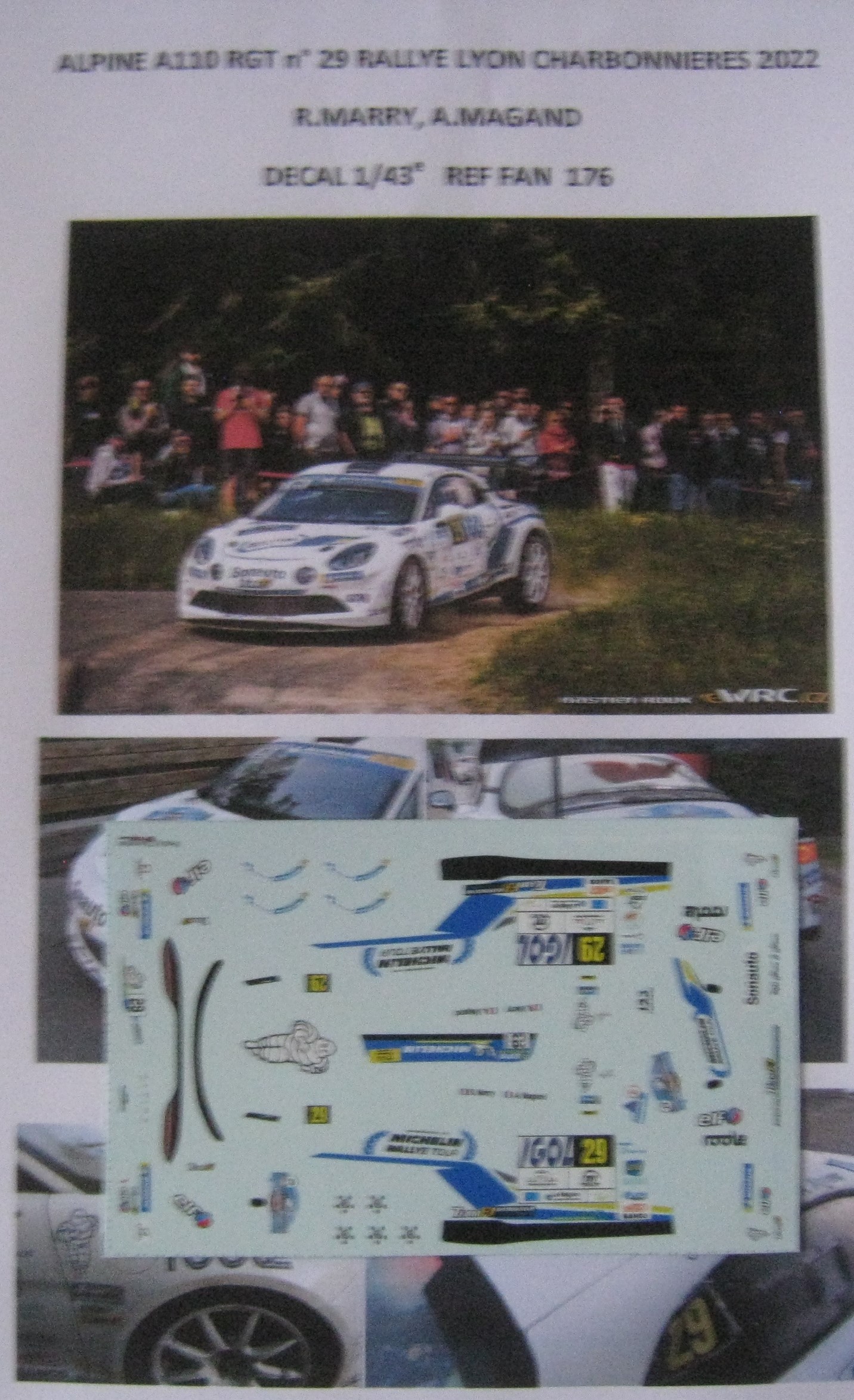 ALPINE A110 RGT n° 29 RALLYE CHARBONNIERES 2023 R.MARRY DECAL 1/43e