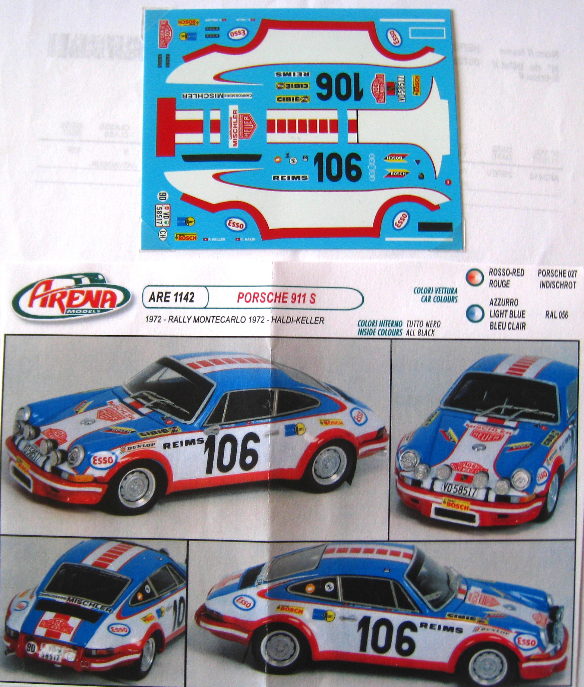 PORSCHE 911 S n° 106 RALLYE DE MONTE CARLO 1972 HALDI DECAL 1/43e
