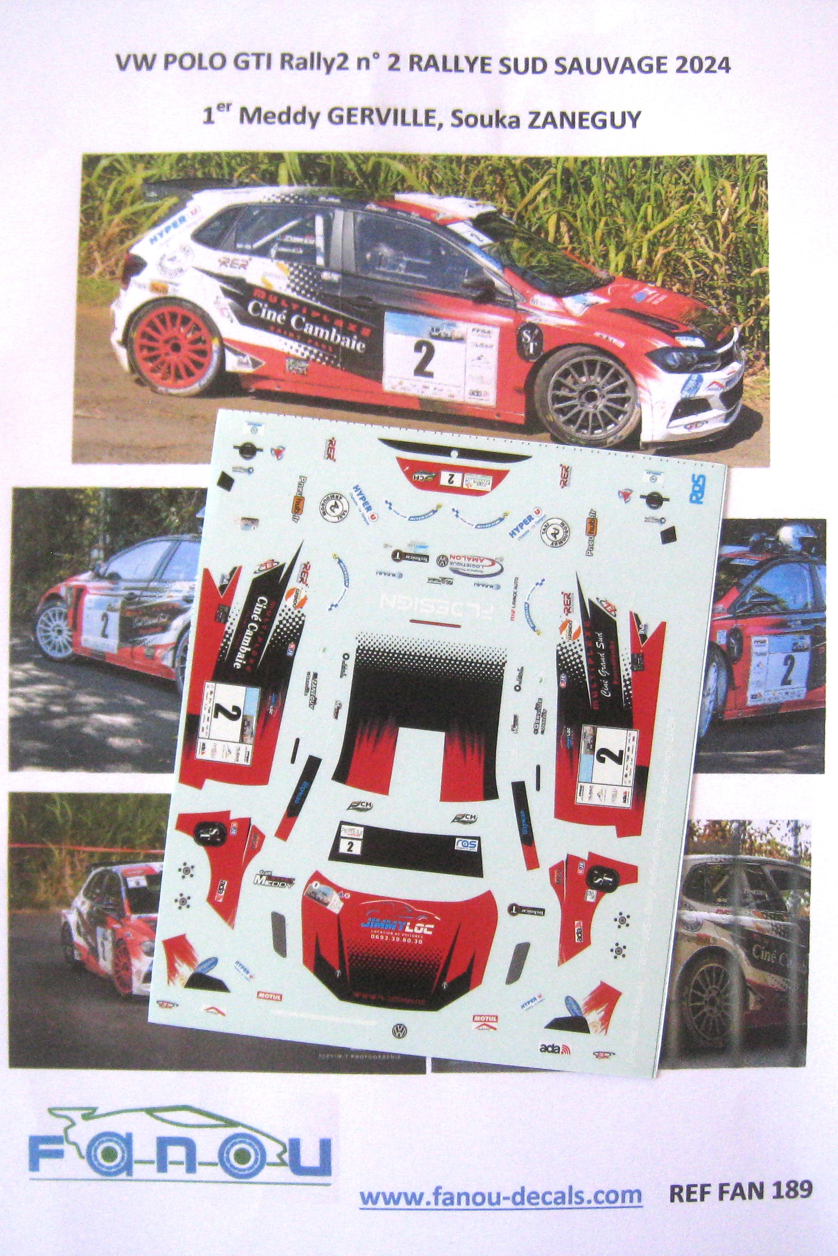 VW POLO GTI RALLY2 n° 2 RALLYE SUD SAUVAGE 2024 M.GERVILLE DECAL 1/43e